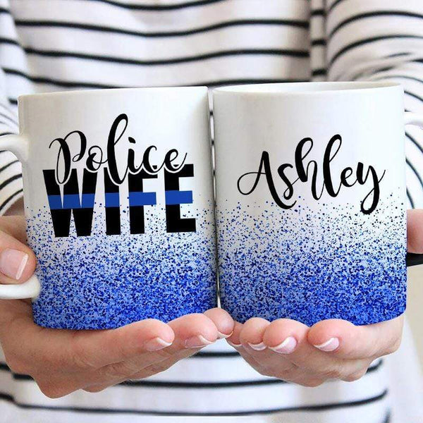 Police Wife Aop Personalized Thin Blue Line Coffee Mug Grain Texture