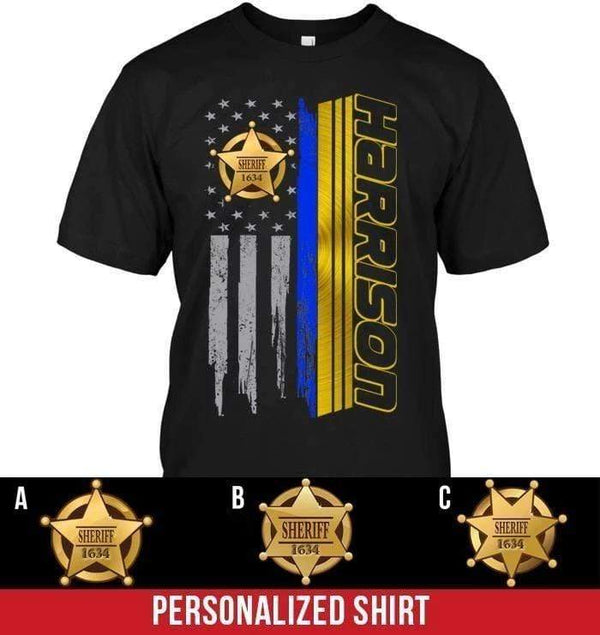 Sheriff Flag Personalized T-shirt - My Hero Wears Blue