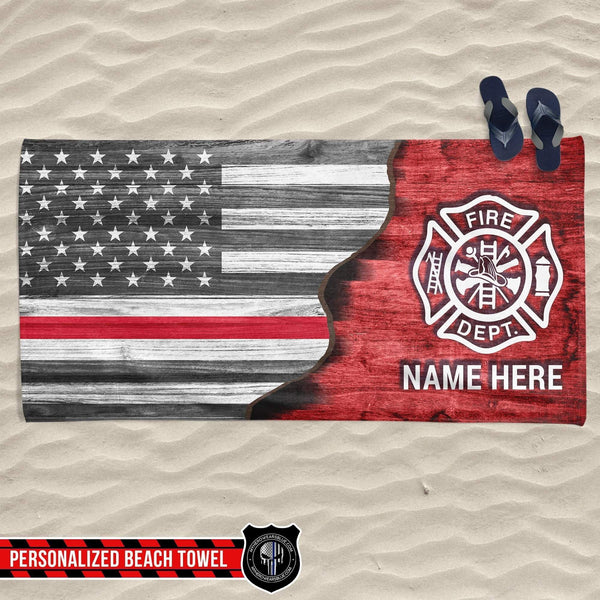 Personalized Beach Towel - Half Thin Red Line - Firefighter Emblem - My ...