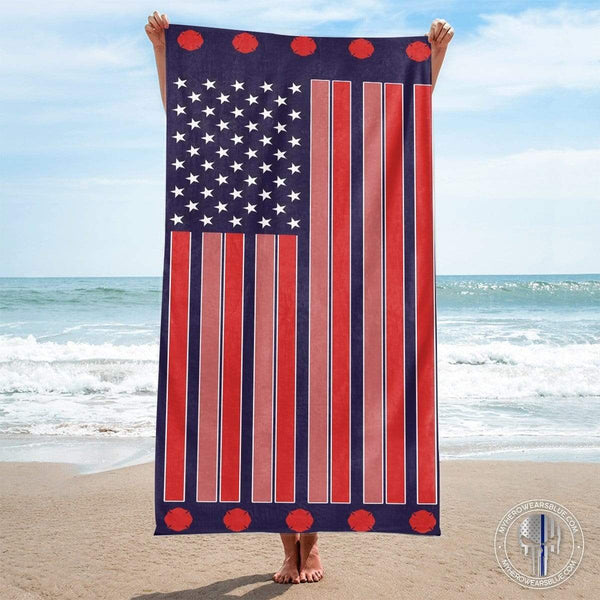 Red Stripe Firefighter Emblem Beach Towel - My Hero Wears Blue