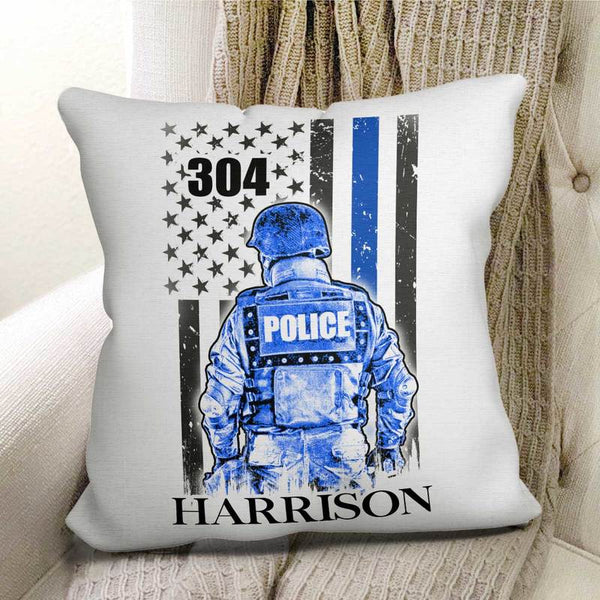 Police Suit Thin Blue Line Flag Personalized Pillow (Insert Included ...