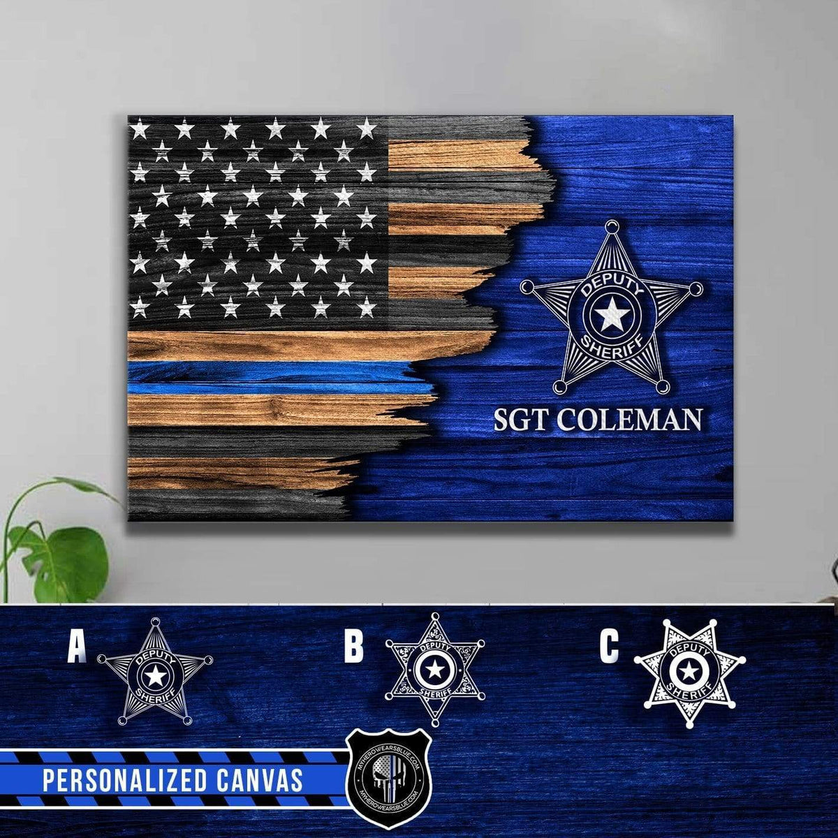Deputy Sheriff Badge Canvas Print - Half Flag - My Hero Wears Blue