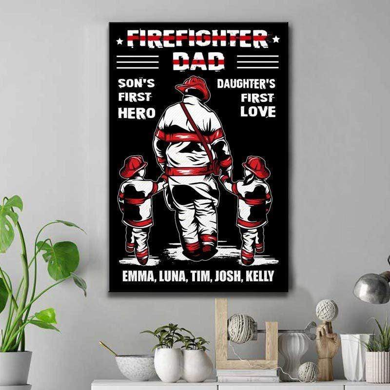 Thin Red Line Daddy Firefighter Canvas Prints