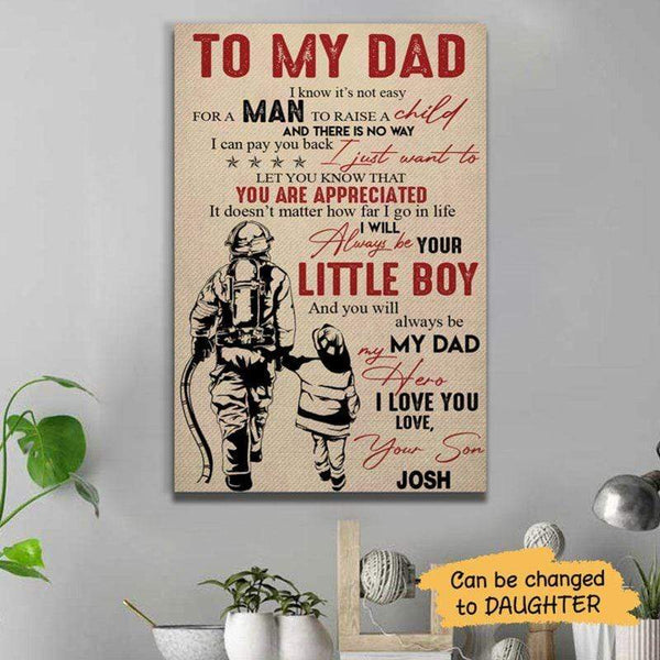 Firefighter To My Dad Thin Red Line Personalized Firefighter Canvas ...