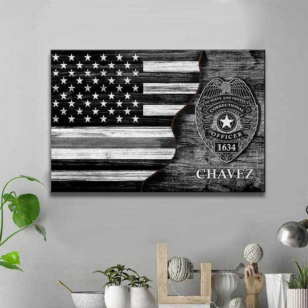 Half Flag Correctional Officer Badge Personalized Canvas - My Hero ...