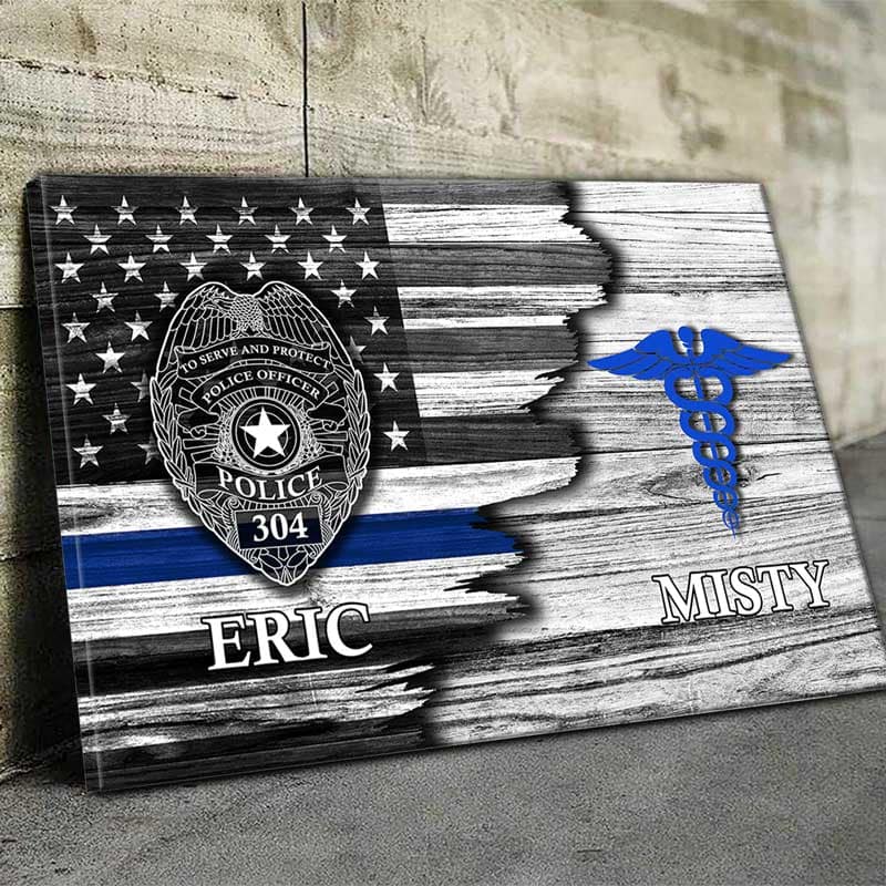 Police And Nurse Symbol Thin Blue Line Personalized Canvas Print - My ...