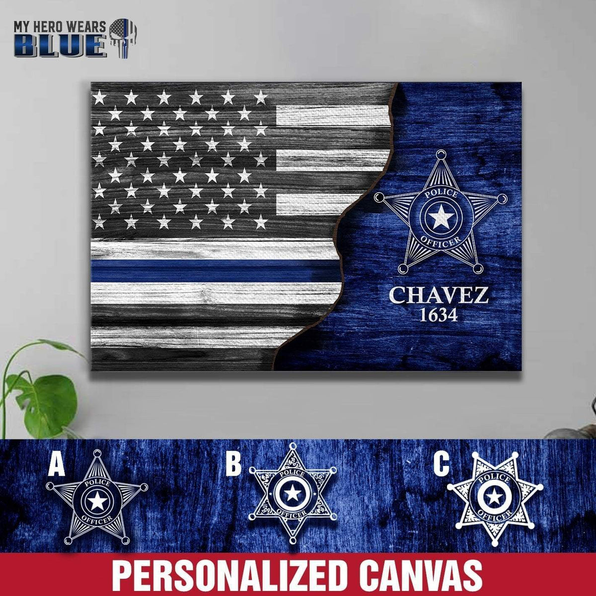 Half Thin Blue Line Flag - Star Police Badge Thin Blue Line Canvas ...