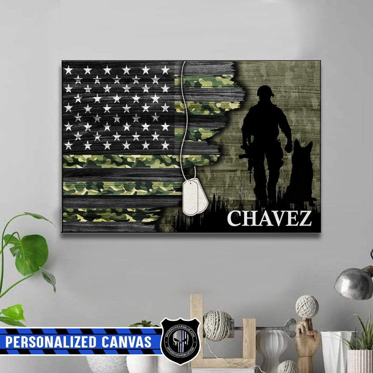 Army - Half Camouflage Flag - K9 Unit - Military Dog Canvas Print - My ...