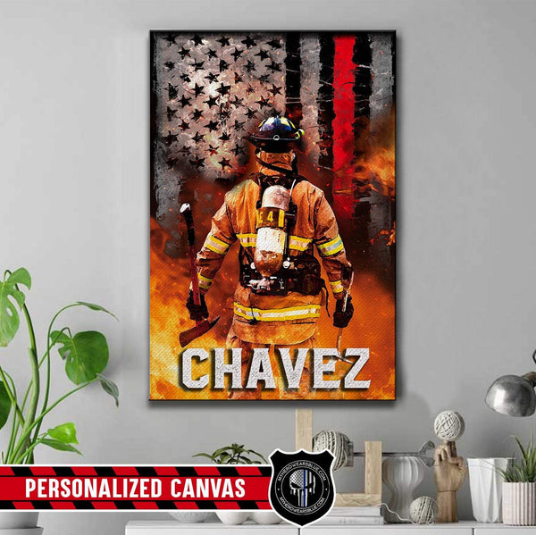 Personalized Canvas - Firefighter Bunker Gear Artwork Firefighter ...