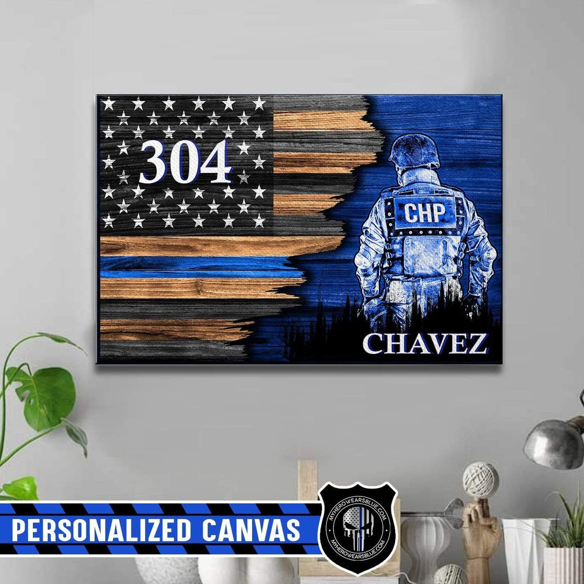 CHP Suit Canvas Print - Half Flag - My Hero Wears Blue
