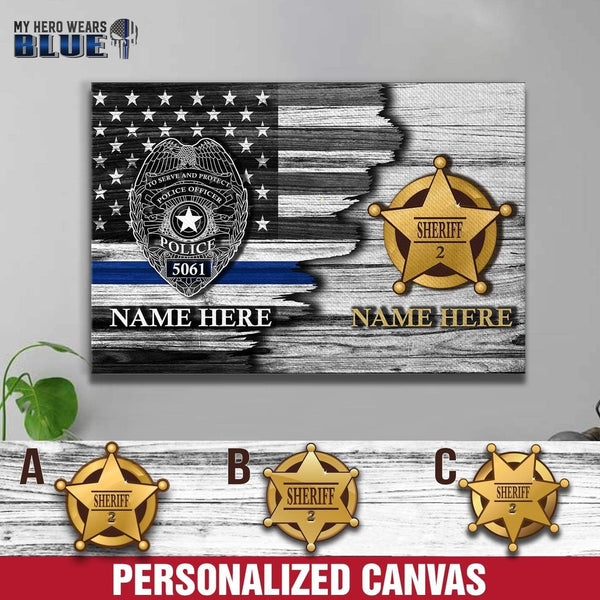 Half Flag Police x Sheriff Couple Thin Blue Line Personalized Canvas ...