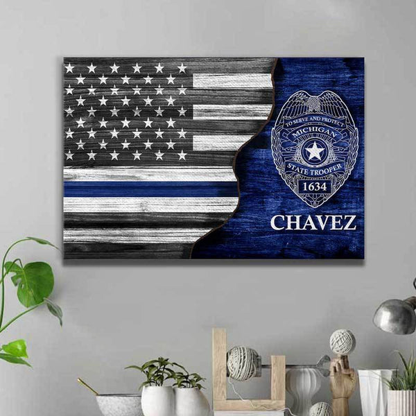 Half Thin Blue Line Flag - State Trooper Badge Canvas Print - My Hero ...