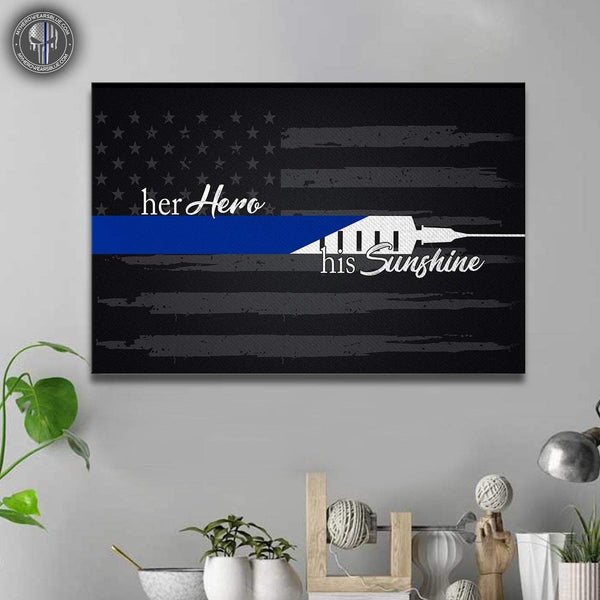 Police x Nurse Couple Needle Personalized Canvas Print - My Hero Wears Blue