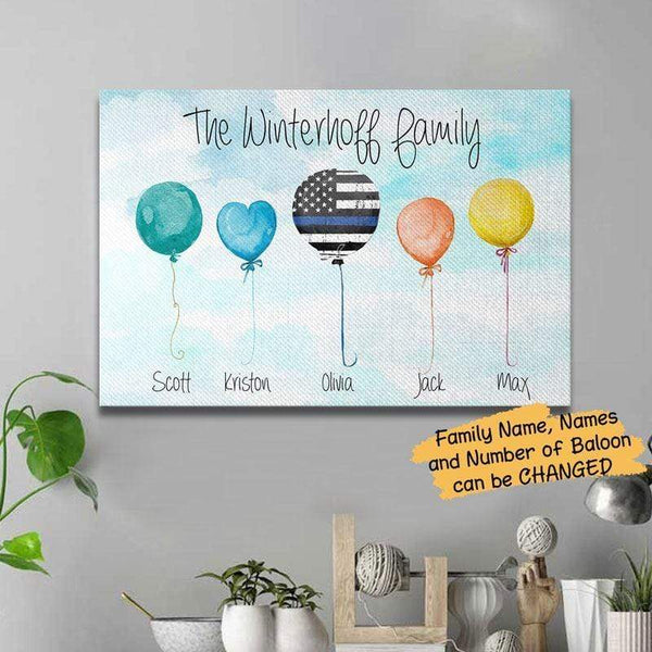 Balloons Family Tree Thin Blue Line Canvas Print - My Hero Wears Blue