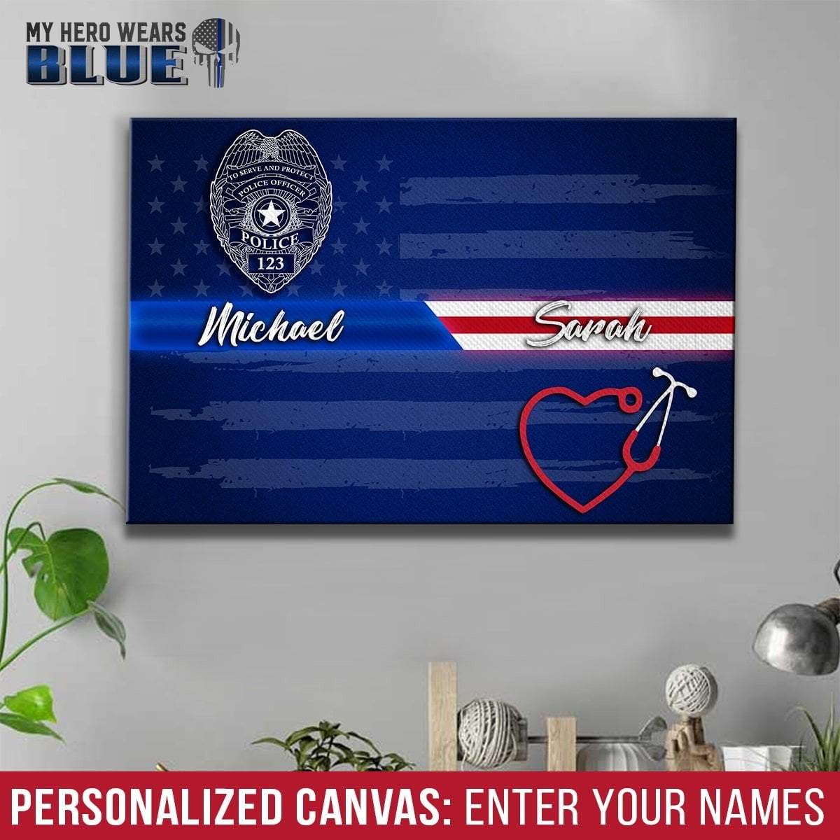 Police x Nurse Couple Two Thin In One Line Personalized Canvas Print ...