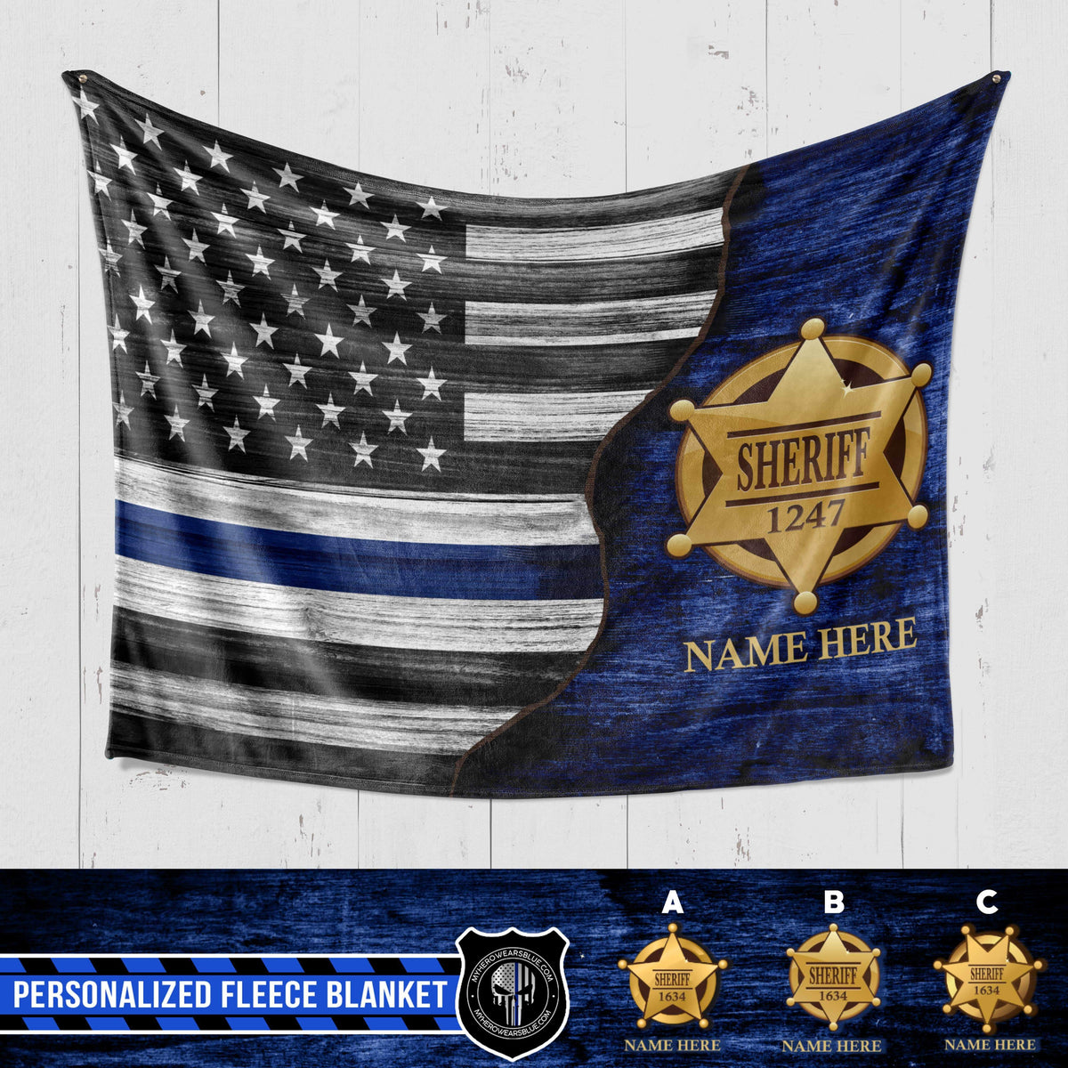 Personalized Fleece Blanket - Thin Blue Line - Sheriff Badge - My Hero ...