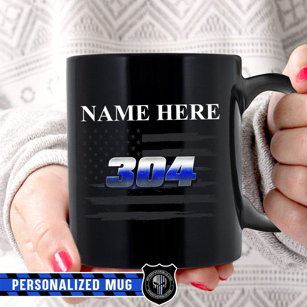Name And Badge Number Personalized Thin Blue Line Coffee Mug My Hero