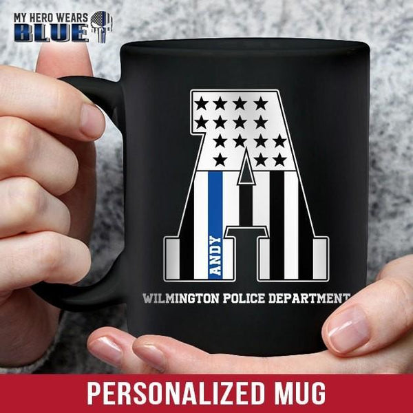 Thin Blue Line Flag Letter Personalized Coffee Mug My Hero Wears Blue