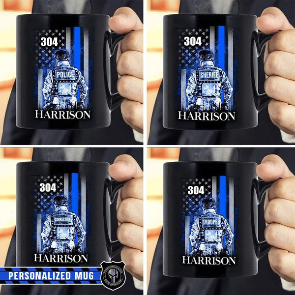 Thin Blue Line Hero Suit Personalized Coffee Mug - My Hero Wears Blue