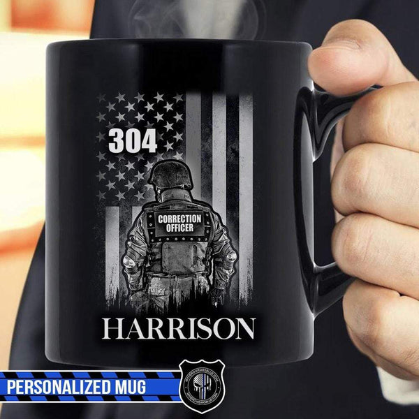Thin Silver Line - Corrections Officer Suit Personalized Coffee Mug ...