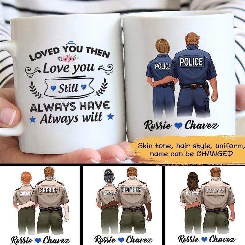 Both Police Officer Couple Personalized Thin Blue Line Coffee Mug My