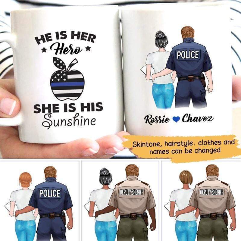 Police And Teacher Couple Personalized Thin Blue Line Coffee Mug My