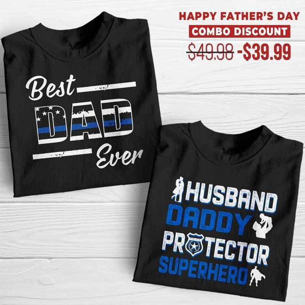 Police Dad T-Shirt Combo - My Hero Wears Blue