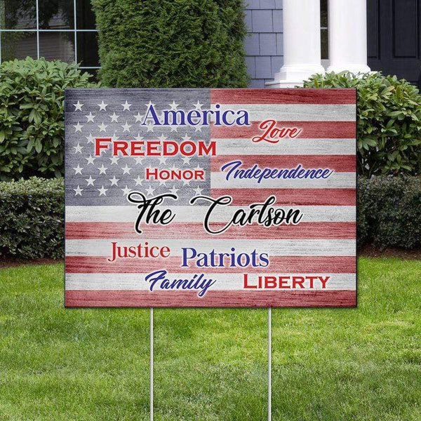 Patriotic Family Personalized Yard Sign - My Hero Wears Blue